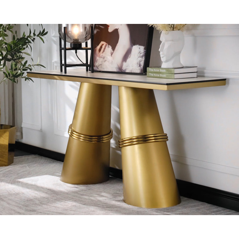 Everly Quinn Entryway Table, 60" Gold Sofa Console Table With Gorgeous Brushed Tapered Barrel ...